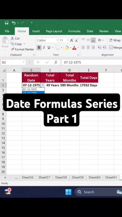 Date Formulas Series Part 1 Exceltips Excel Shorts Youtube