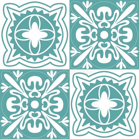 Seamless Pattern Mint Blue Pastel Repeating Motif Tile Mosaic Design Pottery Portuguese Style