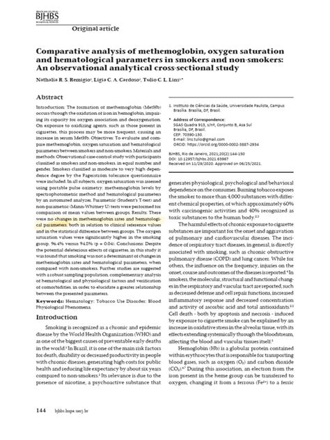 Comparative Analysis Of Methemoglobin Oxygen Saturation And Hematological Parameters In Smokers
