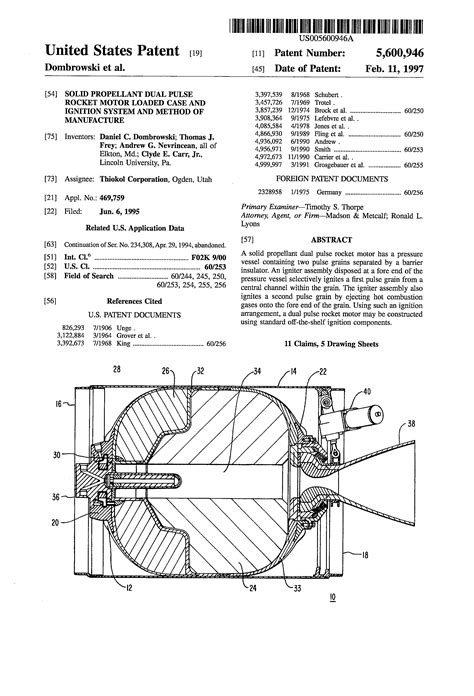 Us 5600946 A Solid Propellant Dual Pulse Rocket Motor Loaded Case And