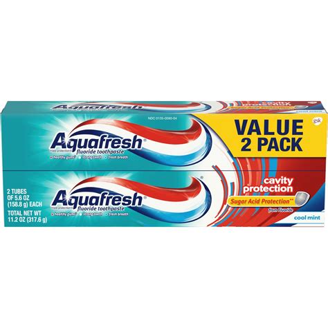 Aquafresh Cavity Protection Fluoride Toothpaste Cool Mint 5 6 Ounce Twin Pack Two 5 6oz Tubes
