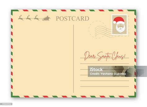 산타 클로스크리스마스 편지 빈티지 봉투 산타 클로스와 크리스마스 엽서 템플릿 순록과 텍스트에 대한 빈 공간 엽서에 대한 스톡 벡터 아트 및 기타 이미지 Istock