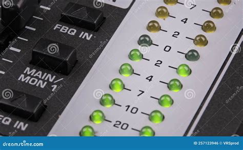 Macro Shot Of Stereo Led Indicator On Mixing Console With Pulsating