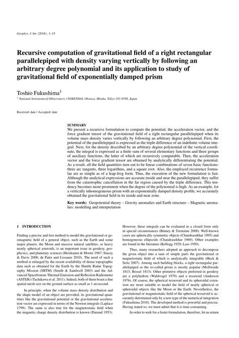 Pdf Recursive Computation Of Gravitational Field Of A Right Rectangular Parallelepiped With