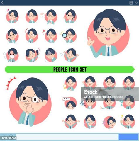 다양한 감정을 표현하는 서기 남자의 세트에 아이콘 형식 Brand Name Smart Phone에 대한 스톡 벡터 아트 및 기타 이미지 Brand Name Smart