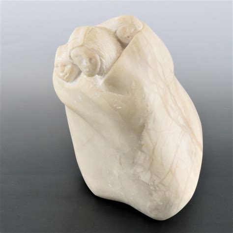 Alabaster Carving Of Native American Mother And Babies By Robert Garcia