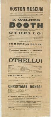 John Wilkes Booth 1863 Boston Museum Playbill For Othello By F A