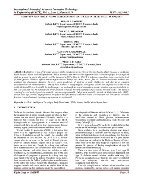 Pdf A Review Identification Of Diabetes Using Artificial Intelligence Technique