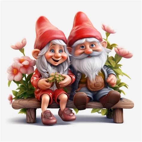 Premium Ai Image Two Gnomes Sit On A Bench And One Of Them Is Holding