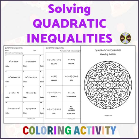 Solving Quadratic Inequalities With One Variable Color By Code Teacher Professional