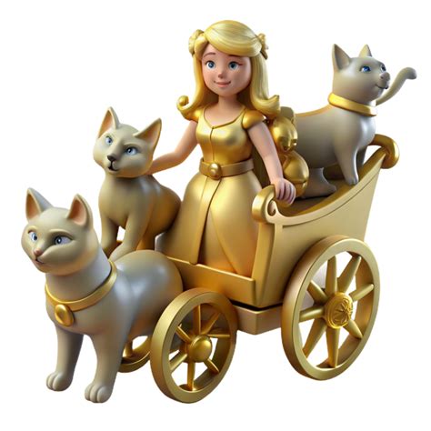 Beautiful Nostalgic Minimalist Freyja Riding Her Chariot Pulled By Cats