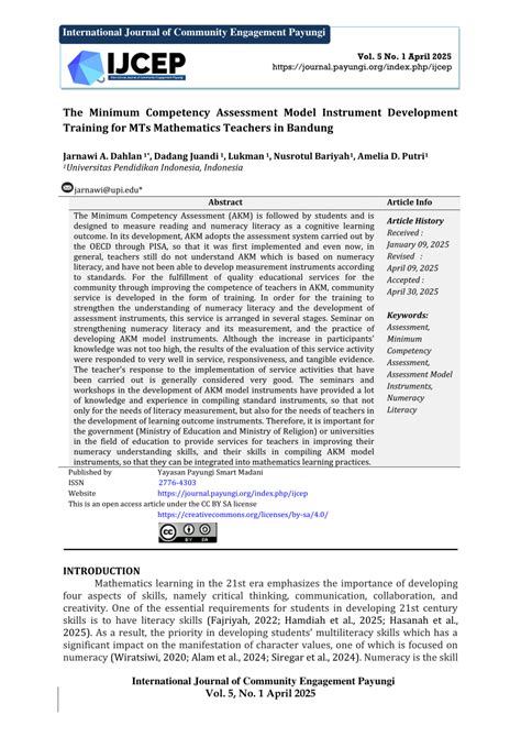 Pdf The Minimum Competency Assessment Model Instrument Development