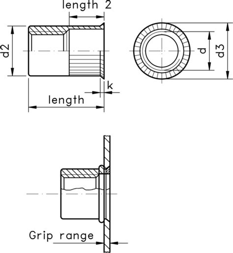 Rivet Nut Knurled With Reduced Countersunk Head Open Type In A2