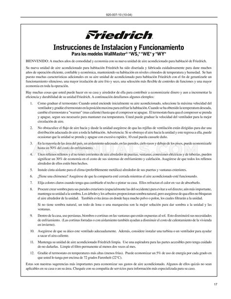 Friedrich WS13B30A WallMaster Installation Operation Instructions