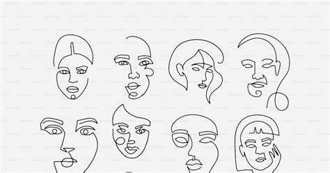 선형적인 여성 초상화를 설정합니다 여성 얼굴의 연속적인 선형 실루엣 아바타 소녀들의 손으로 그린 윤곽 예술 미니멀한 스타일의 선형 벡터 글래머 로고 벡터