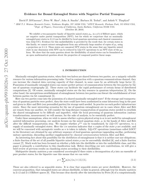 Pdf Evidence For Bound Entangled States With Negative Partial Transpose