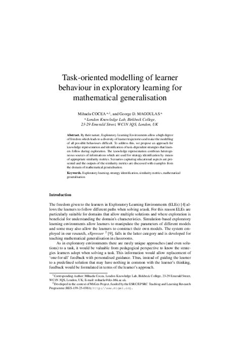 Pdf Task Oriented Modeling Of Learner Behaviour In Exploratory Learning For Mathematical