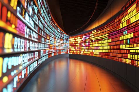 Abstract Multicolored Digital Tunnel With Glowing Text Panels Stock Illustration Illustration