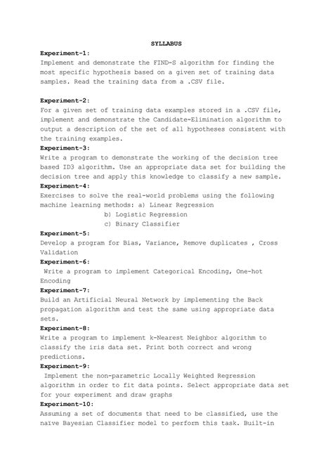 Jntuk R20 Ml Syllabus Experiment 1 Implement And Demonstrate The Find S Algorithm For Finding