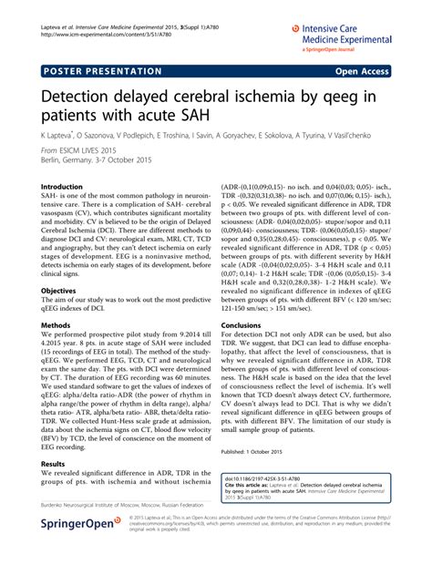 Pdf Detection Delayed Cerebral Ischemia By Qeeg In Patients With