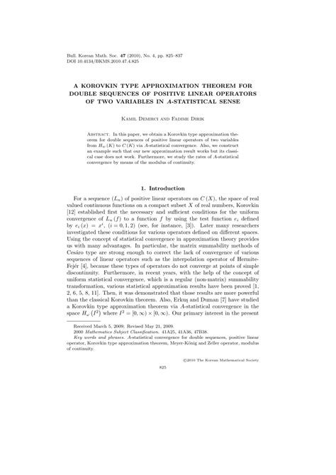 Pdf A Korovkin Type Approximation Theorem For Double Sequences Of
