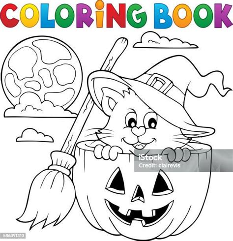 สมุดระบายสี ธีมแมวฮาโลวีน 1 ภาพประกอบสต็อก ดาวน์โหลดรูปภาพตอนนี้ ฮาโลวีน กระดาษระบายสี