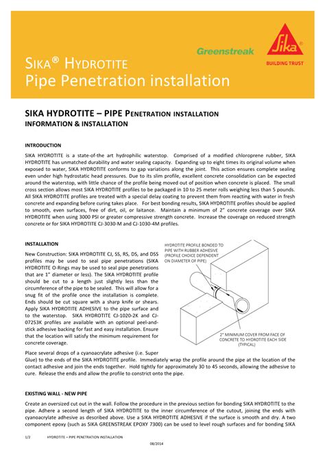 SIKA HYDROTITE PIPE Penetration Installation DocsLib