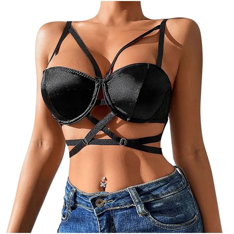 Jggspwm Womens Cami Bra Criss Cross Crop Top Bralette Vest Busiter Cut Out Underwire Lingerie