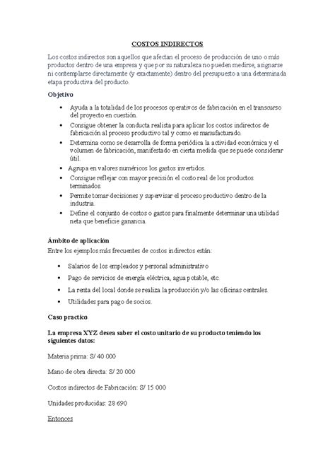 Costos Indirectos Buena Costos Indirectos Los Costos Indirectos Son Aquellos Que Afectan El