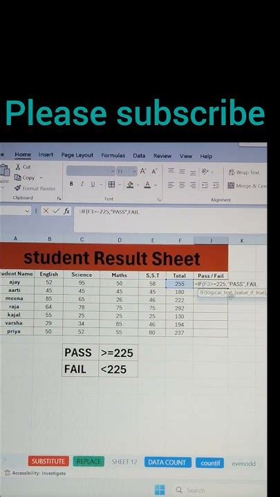 excel use if formula in microsoft excel or pass fail result in excel