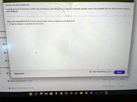 Find The Indicated Complement A Certain Group Of Women Has A 0 68 Rate Of Red Green Color