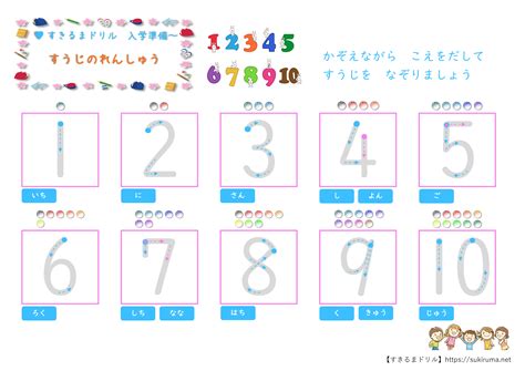 【すきるまドリル】入学準備～小学1年生 「数字の練習」 無料学習プリント すきるまドリル｜幼児・小学生の無料学習プリント