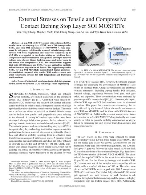 Pdf External Stresses On Tensile And Compressive Contact Etching Stop Layer Soi Mosfets