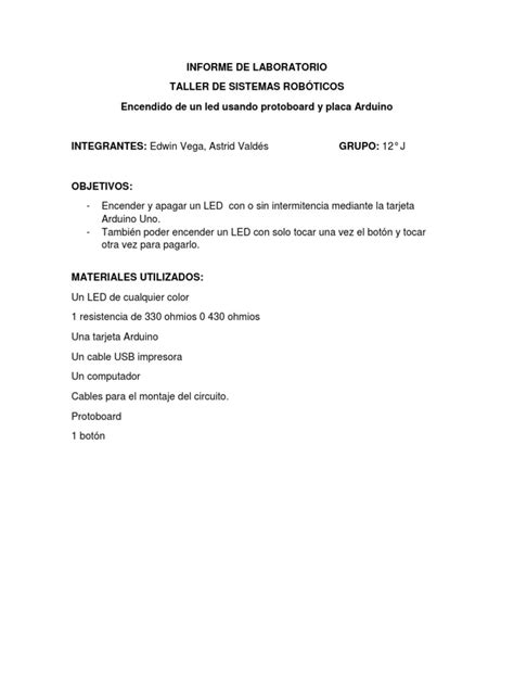 Informe De Laboratorio Pdf Arduino Diodo Emisor De Luz