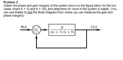 SOLVED I Need The Phase And Gain Margins You Can Plot By Matlab