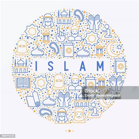 원 선 아이콘 이슬람 개념 사원 카펫 묵 주 기도 코 란 이슬람교도 현대 벡터 일러스트 레이 션 웹 페이지 서식 파일 Eid Ul Fitr에 대한 스톡 벡터 아트 및 기타