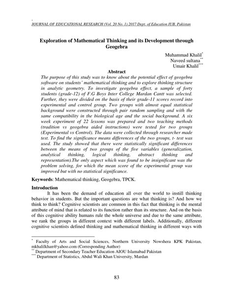Pdf Exploration Of Mathematical Thinking And Its Development Through
