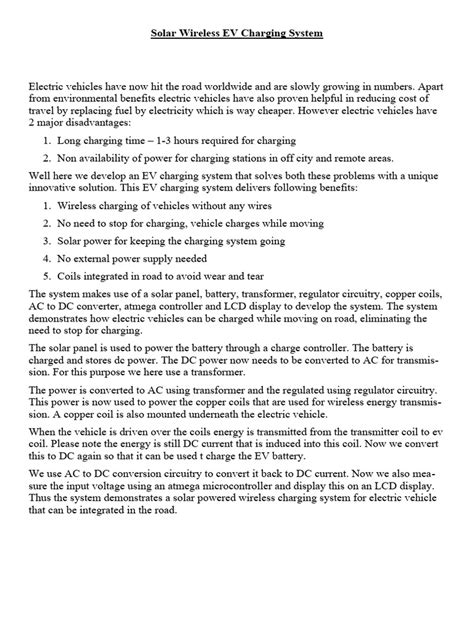 Solar Wireless Ev Charging System Pdf Electric Vehicle Direct Current