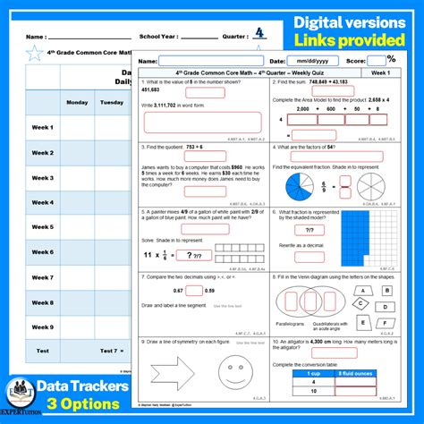 4th Grade Math Spiral Review Worksheets Quarter 4 Made By Teachers
