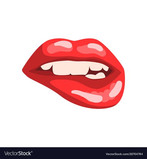 Red Female Mouth With White Teeth Biting Glossy Vector Image