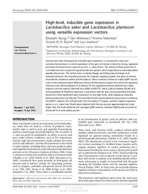 Pdf High Level Inducible Gene Expression In Lactobacillus Sakei And Lactobacillus Plantarum