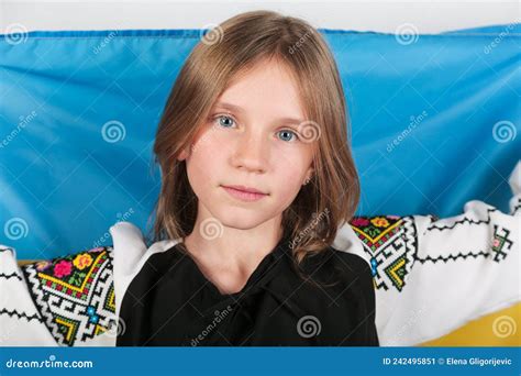 Stop War In Ukraine Blond Teen Girl In Traditional Ukrainian Clothes