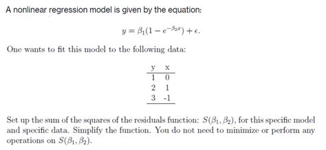 Solved A Nonlinear Regression Model Is Given By The Chegg