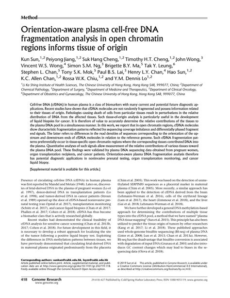Pdf Orientation Aware Plasma Cell Free Dna Fragmentation Analysis In Open Chromatin Regions