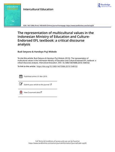 Pdf The Representation Of Multicultural Values In The Indonesian Ministry Of Education And