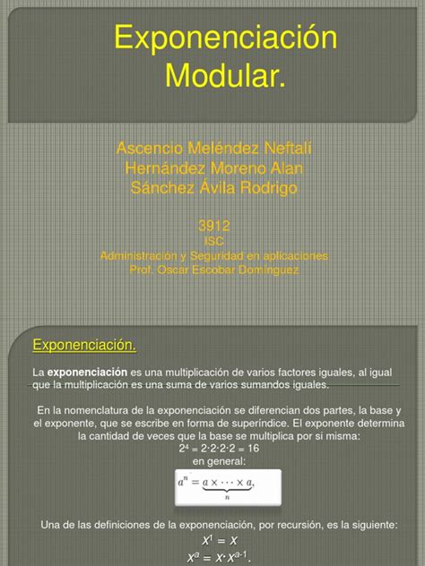 Exponenciacion Modular Pdf Exponenciación Multiplicación