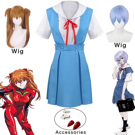 애니메이션 코스프레 의상 아스카 드레스 학교 유니폼 메이드 복장 여성 의류 가발 Aliexpress
