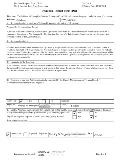 Fillable Online Drf Procedure For Procurement And Receipt Deviation
