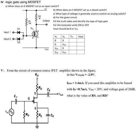 IV Logic Gate Using MOSFET A When Does An E MOSFET Act As An Open Switch V B When Does An