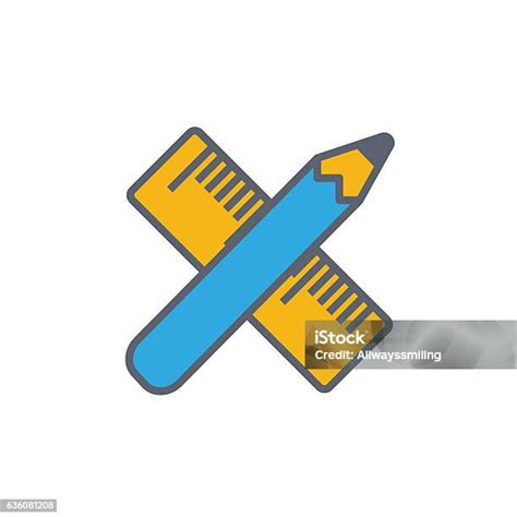 교차 연필 및 눈금자 도구를 사용하여 벡터 아이콘 또는 그림 0명에 대한 스톡 벡터 아트 및 기타 이미지 0명 눈금자